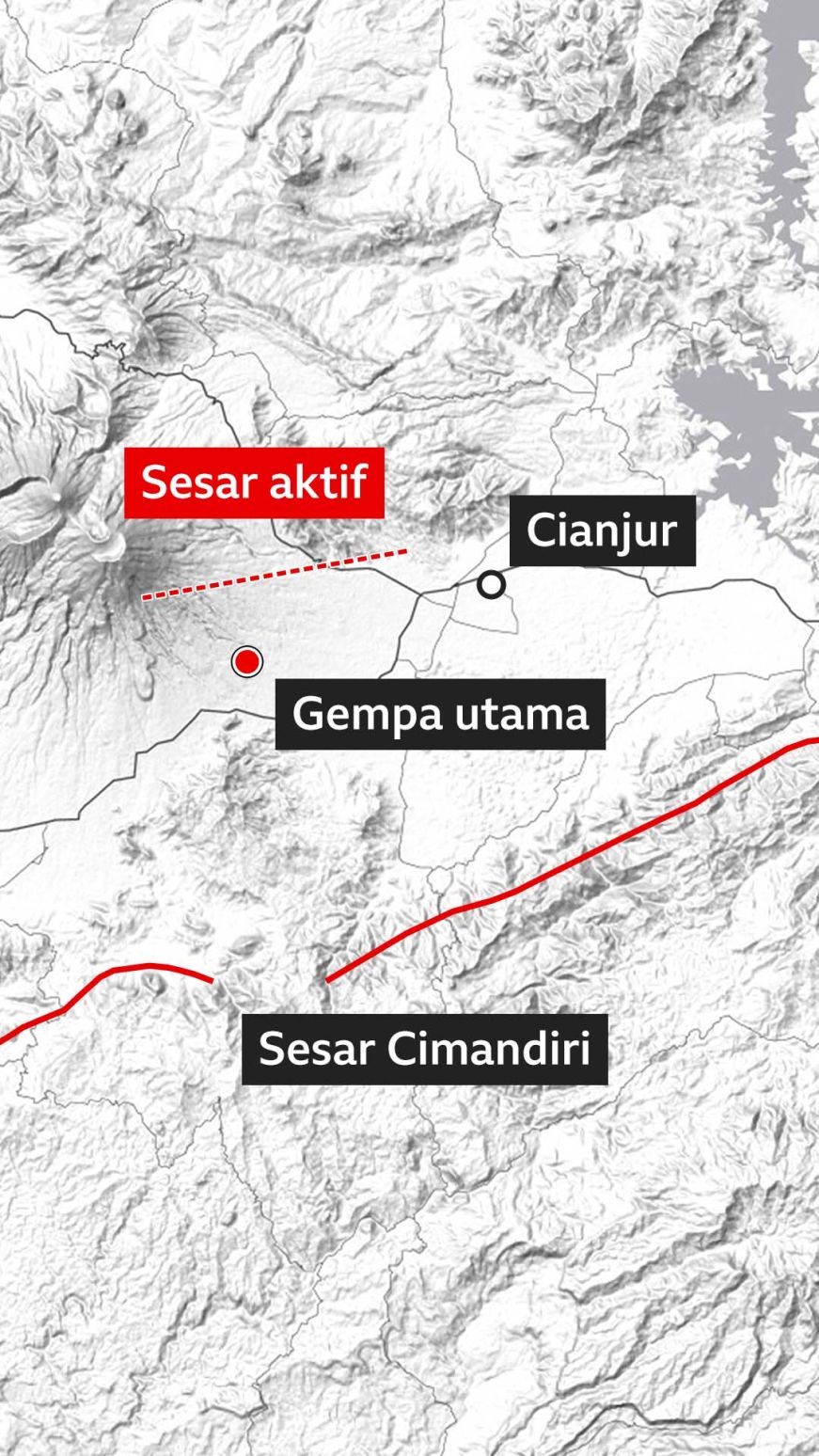 Gempa Cianjur dalam visual: sesar aktif di sekitar permukiman