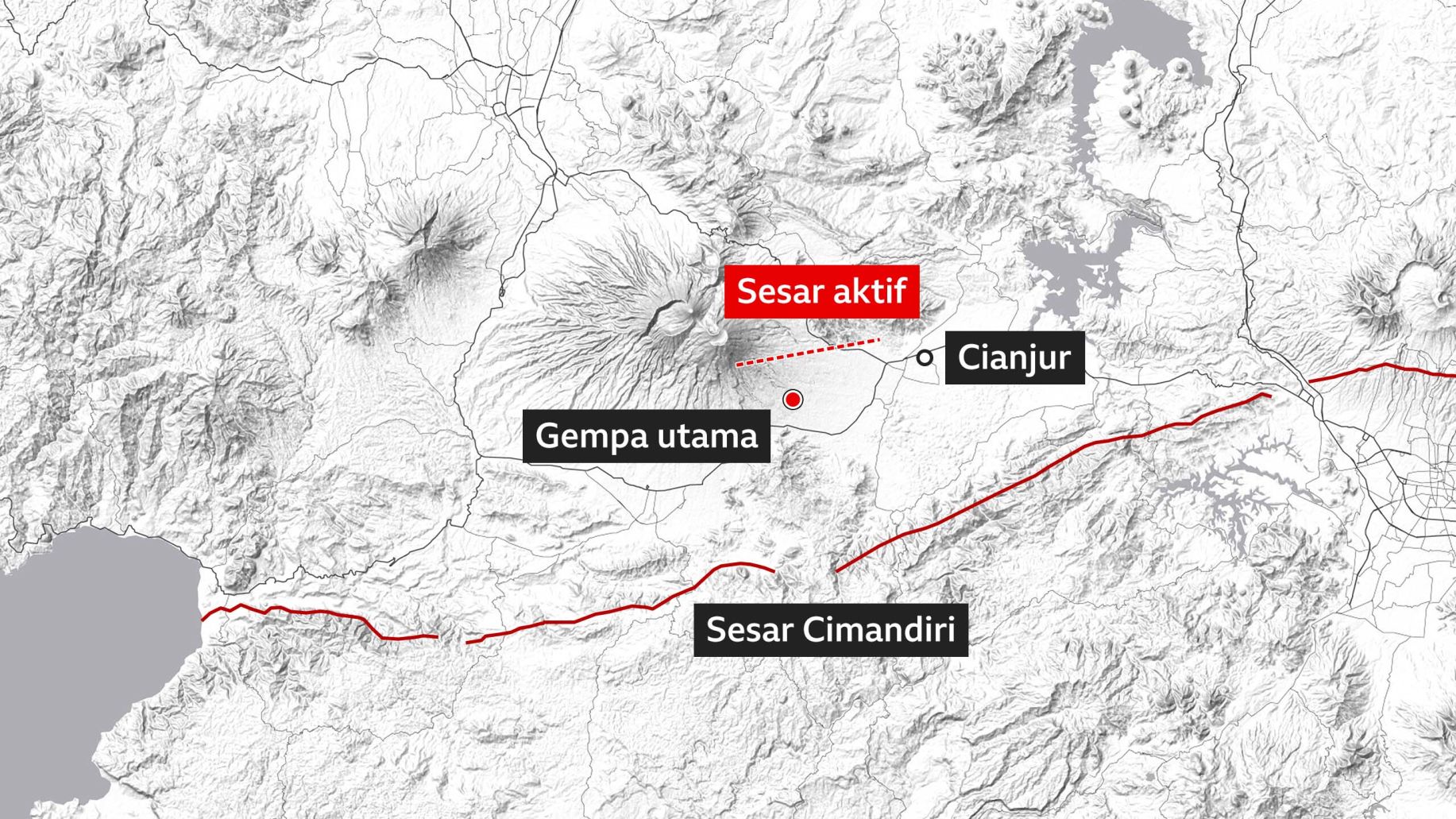 Gempa Cianjur dalam visual: sesar aktif di sekitar permukiman